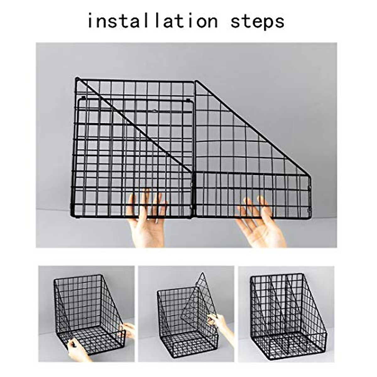 JIARI Desktop Office Bookends Document Files Holder Magazine File Holder Foldable 3-Slot Metal Organizer Holder Book Organizer (Black)