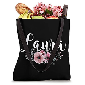 Laura Name Personalized Floral Pink Black Women Girls Gift Tote Bag