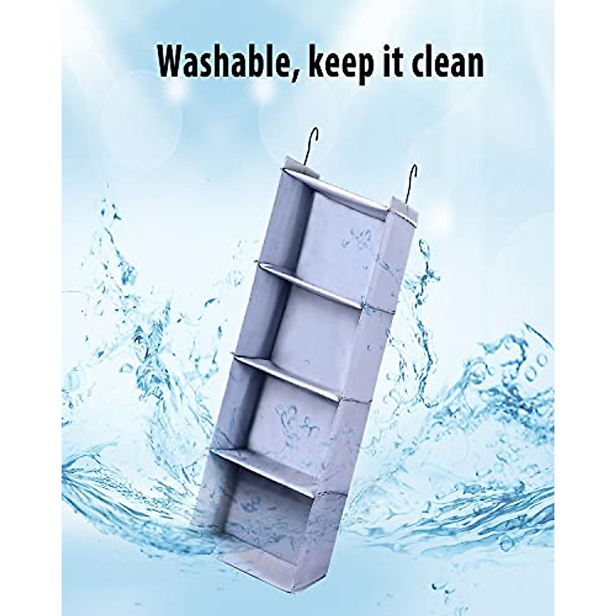 Jeewool Washable Hanging Closet Organizer with 4-Shelf, Sturdy Hanging Shelves for Closet Storage, Foldable Hanging Closet Shelves for Clothes, Shoes,Handbag, Thickened Oxford Fabric (1)