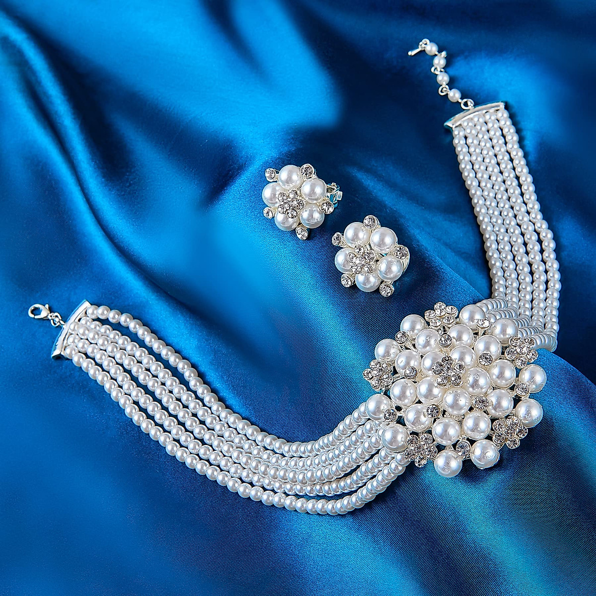 ROFIFY Audrey Hepburn Holly Golightly Style Faux Pearl Necklace Stud Pin on Earrings Costume Jewelry and Accessory Set Inspired by Breakfast at T for Women (PIN BACK EARRING)