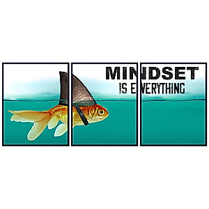 Mindset is Everything Motivational Posters - Motivational Wall Art - Home Office Decor - Entrepreneur Gifts - Inspirational Wall Decor - Uplifting Self-Improvement Positive Quote - Shark Goldfish