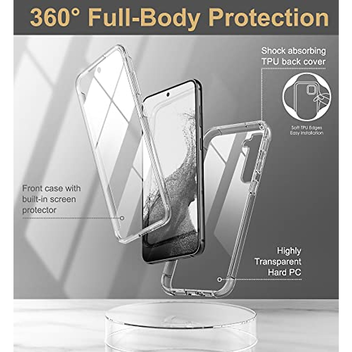 SURITCH for Samsung Galaxy S23+ Plus Clear Case 6.6" (Only), [Built-in Screen Protector] Full Body Protective Hard Shell+Soft TPU Phone Case for Samsung S23 Plus -(Full Clear)