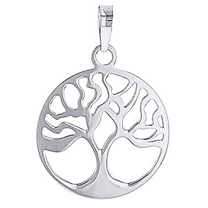 Jewelry America Solid 14k White Gold Simple Round Tree of Life Charm Pendant