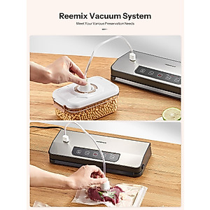 Vacuum Sealer Machine, Reemix Automatic Food Vacuum Sealer with Starter Kit, Air Sealing for Food Storage with 20 Bags, Pulse Function, Moist&Dry Mode and External VAC