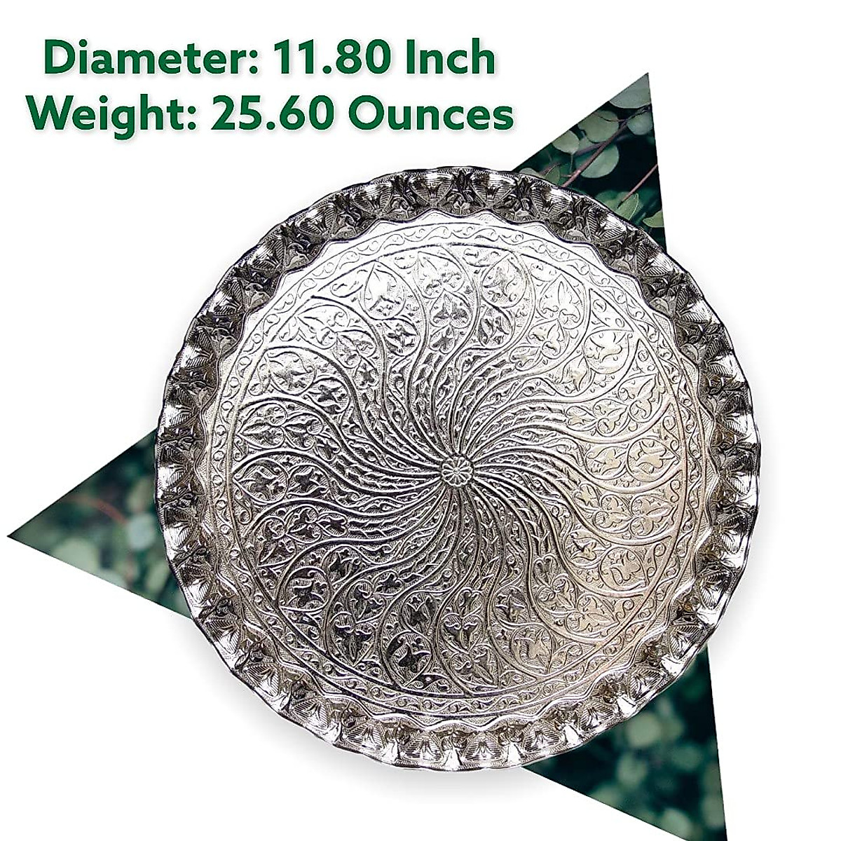 Alisveristime Turkish Ottoman Coffee Tea Serving Tray – 11.8 Inches, Wavy Zamac Tray with Traditional Motifs, Available in Five Color Variations (Silver)