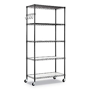 Alera 5-Shelf Wire Shelving Kit with Casters and Shelf Liners, 36w x 18d x 72h, Black Anthracite