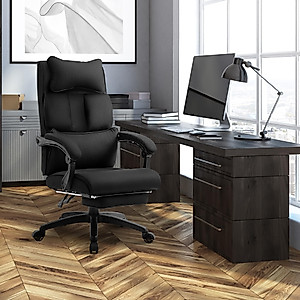 Dowinx Big and Tall Executive Office Chair Fabric with Footrest and Padded Armrest, Ergonomic Computer Desk Chair with Lumbar Support,High Back Home Desk Chair Gaming Chair for Adult, 350LBS, Black