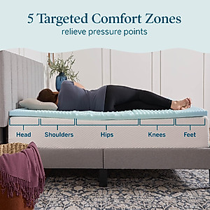 Lucid 2 Inch Mattress Topper Queen - Memory Foam Mattress Topper Queen - 5 Zone Gel Infusion - CertiPur Certified Foam