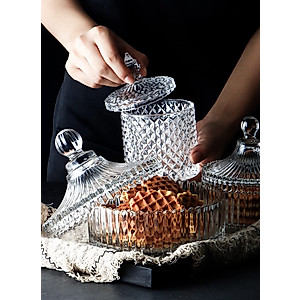 Glazed Glass Candy Dish with Yurt Shape Lid Cover Crystal Sugar Server Bowl Tin Candy Buffet Decorative Cookie Jar Box Bottle Food Storage Container