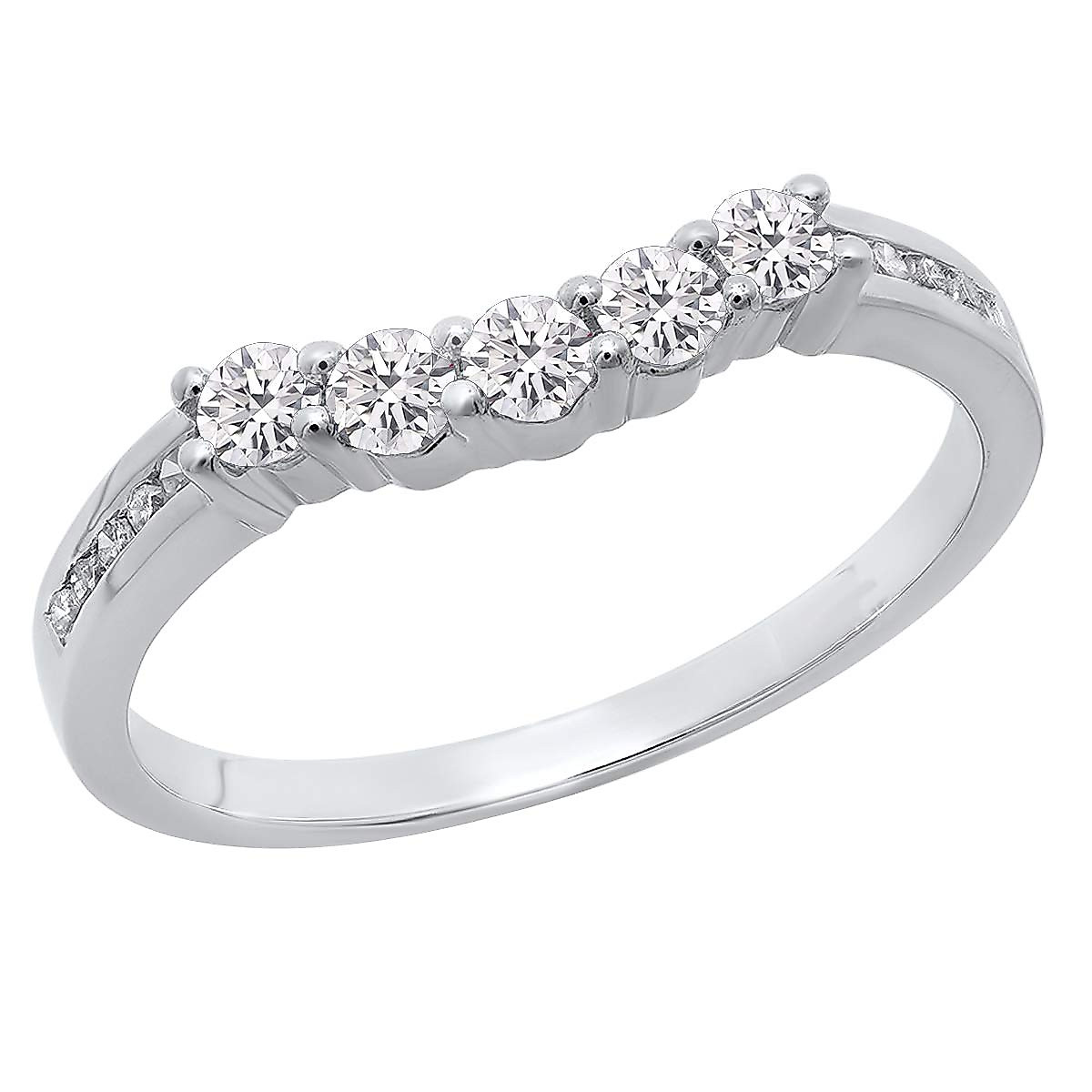 Dazzlingrock Collection 0.35 Carat (Ctw) Round Lab Grown Diamond Women 5 Stone Wedding Guard Ring 1/3 CT in 10K White Gold, Size 7.5