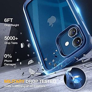 Miracase Glass Case for iPhone 12 Case/iPhone 12 Pro Case 6.1 inch, Full-Body Clear Bumper Case with Built-in 9H Tempered Glass Screen Protector for iPhone 12/ iPhone 12 Pro, Dark Blue
