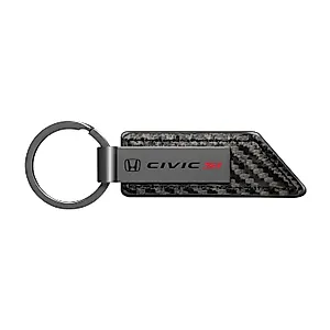iPick Image Compatible with Honda Civic Si Gunmetal Black Gray Metal Plate Carbon Fiber Texture Leather Key Chain
