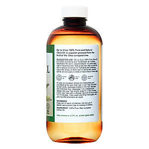 De La Cruz Pure Olive Oil - Natural Expeller Pressed Olive Oil for Hair and Skin - Lightweight Body Oil for Dry Skin 8 Fl Oz