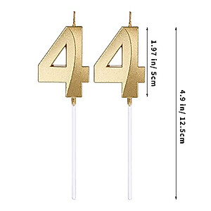 Gold 44th Birthday Candles for Cakes, Number 44 Candle Cake Topper for Party Anniversary Wedding Celebration Decoration