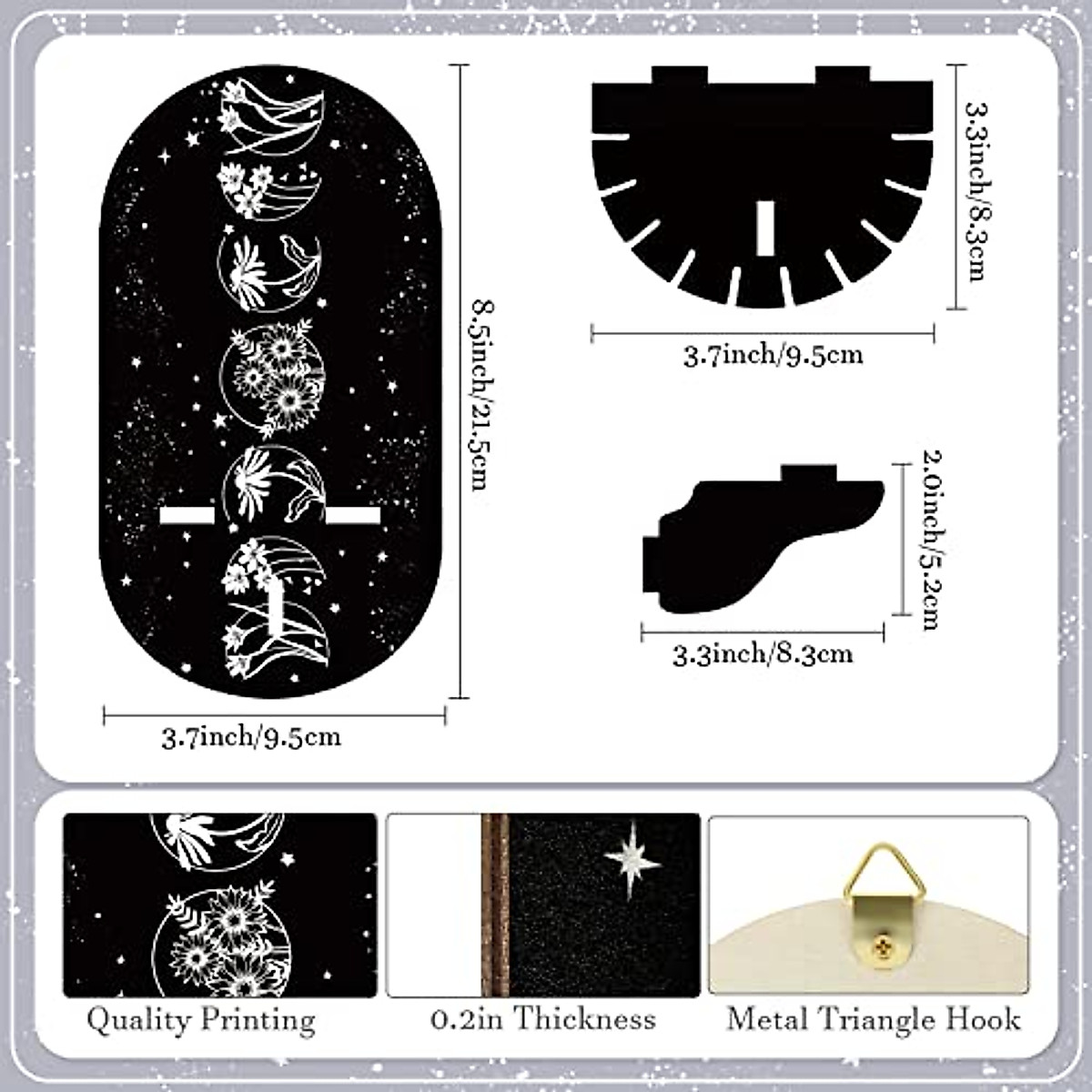 Queekay 3 Pieces Small Crystal Shelf Display Black Butterfly Crystal Shelf Magical Boho Hand Moon and Stars Shelf Witch Stuff Wooden Moon Phases Crystal Holder Stand with 3 Pieces Crystals Stone