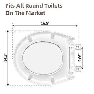 Round Toilet Seat, Slow Close Quick-Release Hinges, Heavy Duty Soft Close, Quiet-Close Lid And Seat For Standard Toilets, Easy To Install And Clean, Never Loosen, White(16.5”)