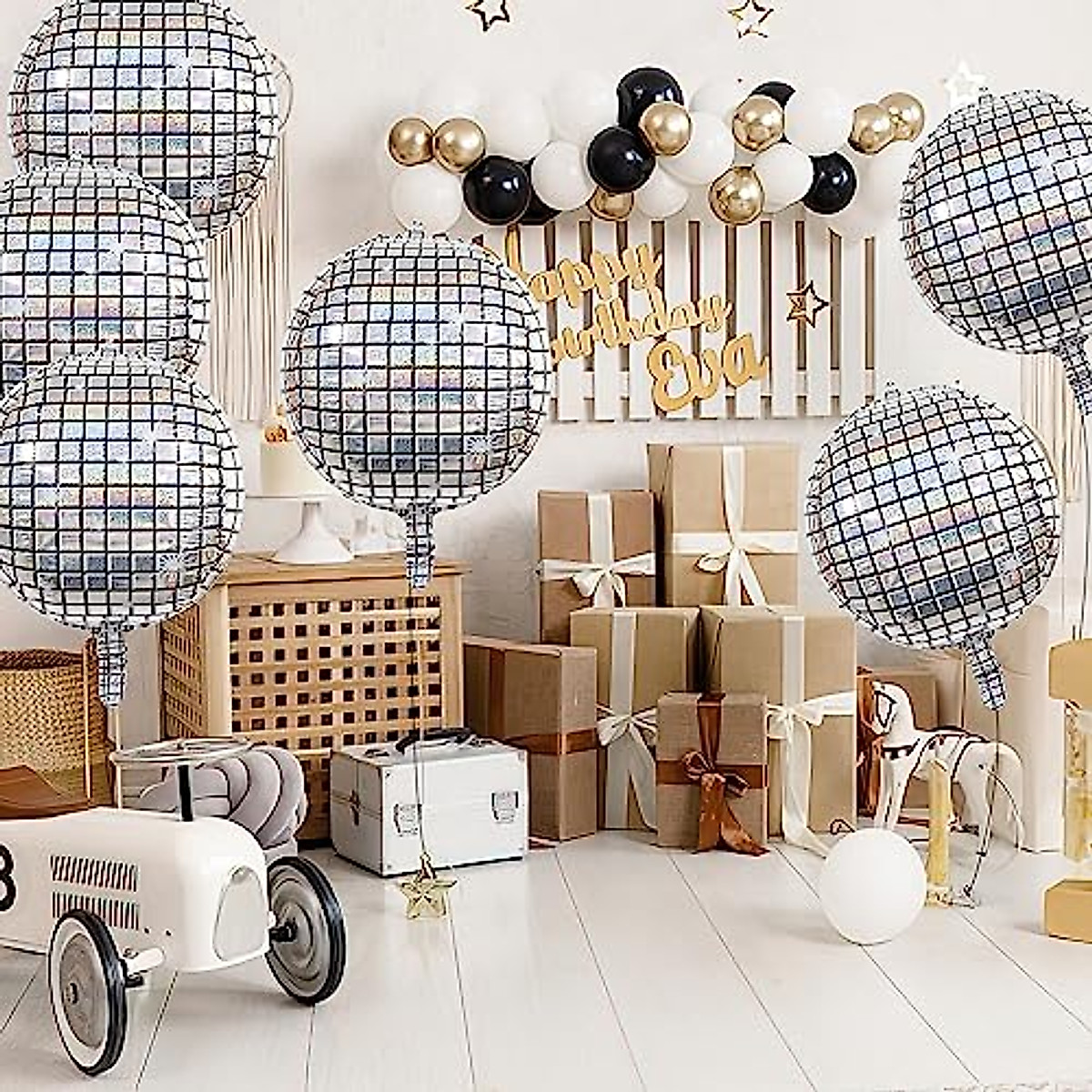 Disco Balloons, 6PCS Rainbow Silver Disco Ball Balloons, 22 inch 4D Disco Ball Decorations, Disco Party Decorations, Disco Themed Party Decorations, Disco Party Supplies