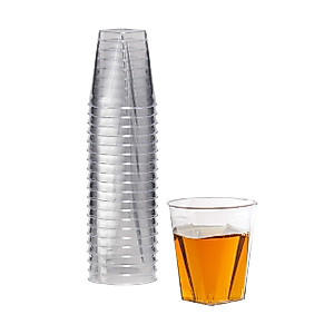Crown Display Exquisite 2 Oz. Disposable Plastic Shot Glasses - Square Bottomed - (20) Party Shooter Glasses