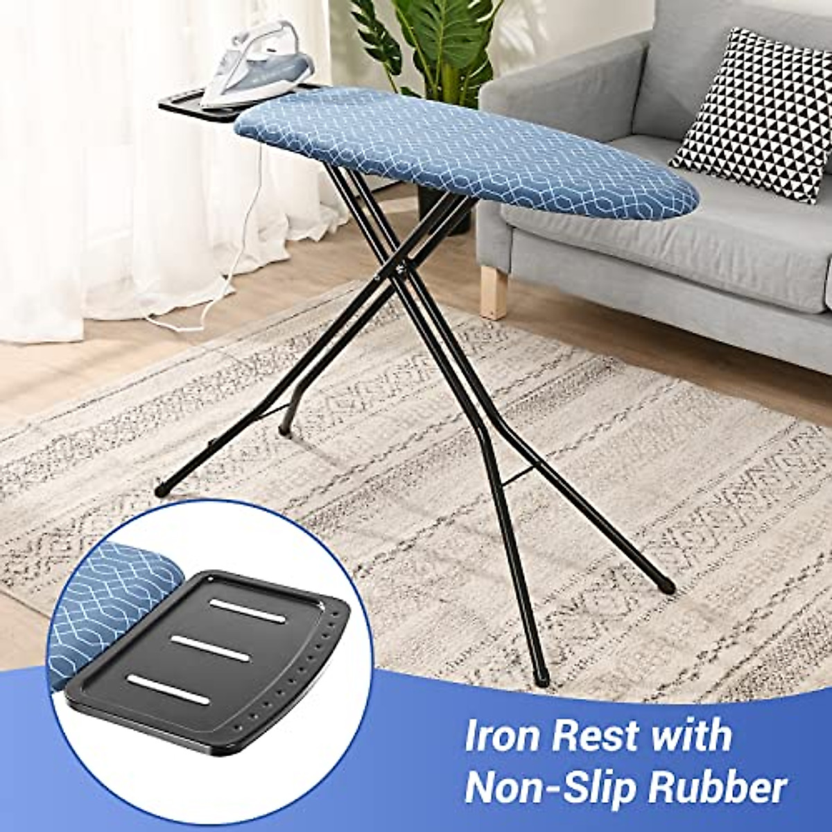 APEXCHASER Ironing Board with Iron Rest, 2 Heat Resistant Covers and Seven-Level Adjustable Heights, Space-Saving Iron Boards with Heavy Sturdy Metal Legs