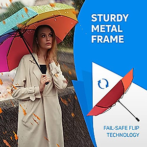 Rain-Mate Compact Travel Umbrella - Pocket Portable Folding Windproof Mini Umbrella - Auto Open and Close Button and 9 Rib Reinforced Canopy (Rainbow)