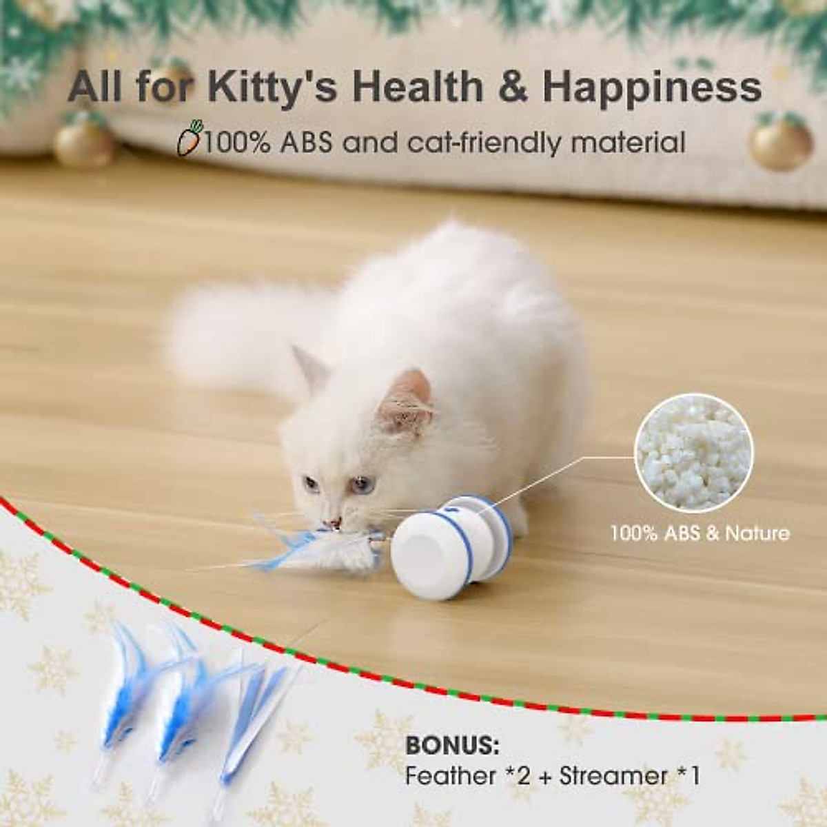 LiieyPet Cat Toys for Indoor Cats Interactive Cat Toy with 3 Feathers, Automatic Cat Toys with LED Lights, USB Rechargeable Cat Toys, Electronic Cat Toy, 360° Rotating, Cat Exercise Toy