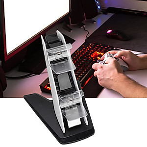 Wireless Controller Charging Station for PS5 Controller Charging Station, Dual Port Color LED Blue Light with Ambient Light, Dual USB Fast Charging Base and Large Non Slip Feet(White)