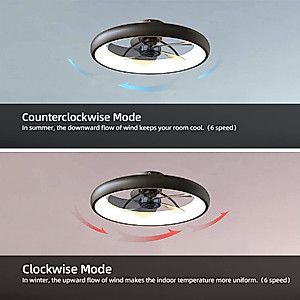 CIKASS Ceiling Fan with Lights Dimmable LED Reversible Blades Timing with Remote Control, 5 Invisible Blades Semi Flush Mount Low Profile Fan (21.5in, Black)