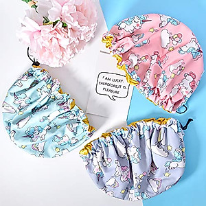 3 Pieces Kids Unicorn Satin Bonnet Adjustable Sleeping Cap Soft Silk Flower Night Hats for Natural Hair Teens Toddler Child Baby Reversible Double