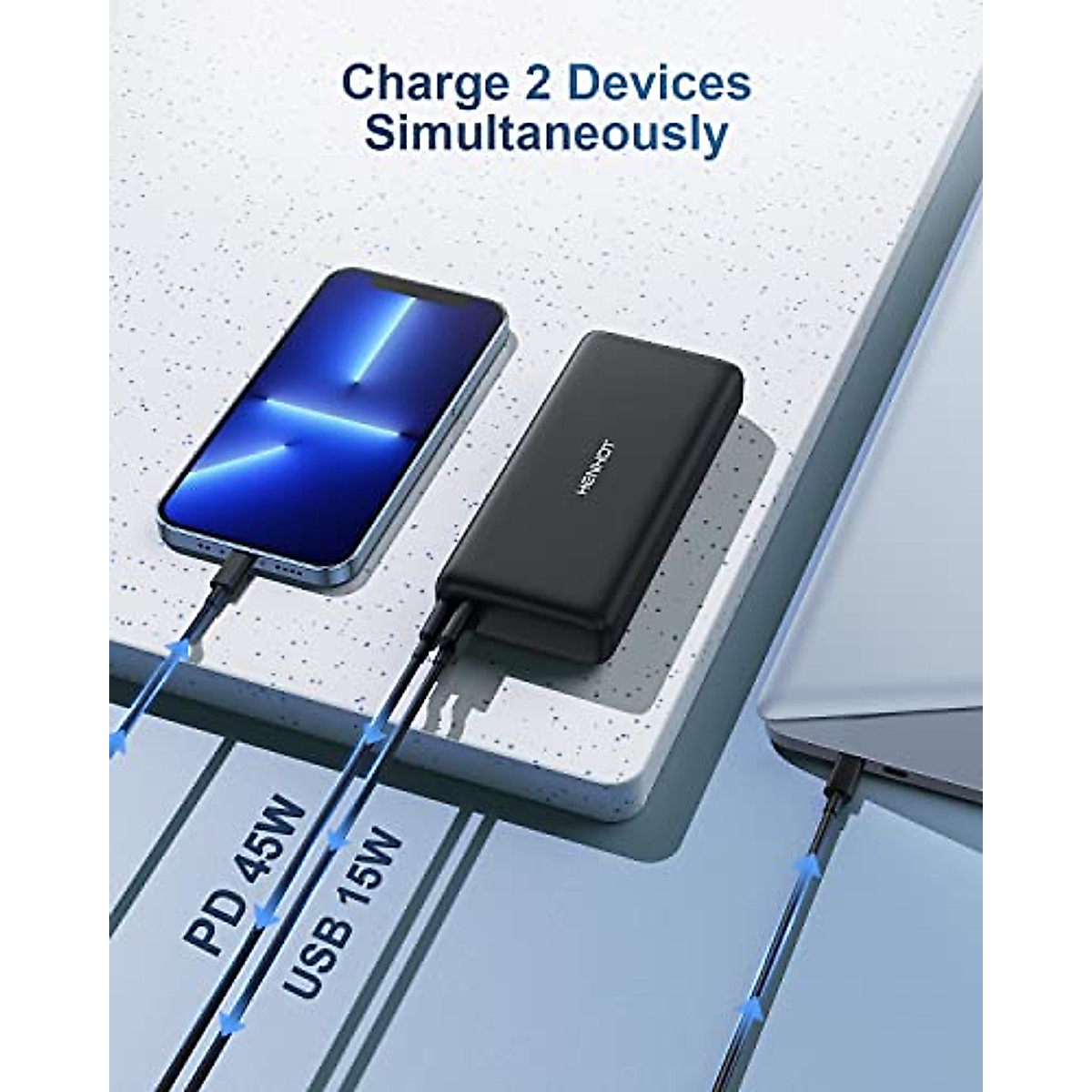 HenHot Power Bank, 65W 20000mAh Laptop Portable Charger - Fast Charging USB C PD 3.0 External Battery Pack Compatible with MacBook, Steam Deck, iPad, iPhone 14/13/12 Pro Max, Galaxy, Google Pixel