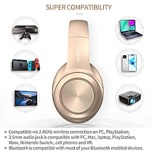 LETTON L13 Wireless Gaming Headset for PC, PS4, Nintendo Switch, Long Lasting Battery Up to 40 Hours, 7.1 Surround Sound, Memory Foam, Detachable Noise Cancelling Microphone with(White Gold)