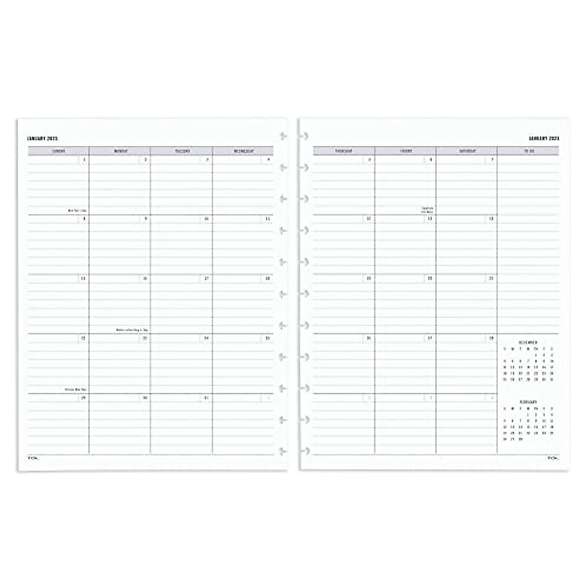 TUL® Discbound Monthly Planner Refill with 12 Tab Dividers, Letter Size, Gray, January to December 2023