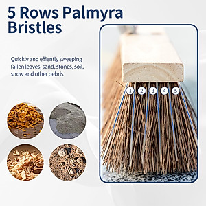 NICOFPHY 18" Push Broom Outdoor Heavy Duty - 65" Long Handle Large Wide Shop Broom, Commercial Stiff Palmyra Bristle Outside Broom Brush for Sweeping Concrete Floor, Garage, Patio, Shop, Yard, Lawn