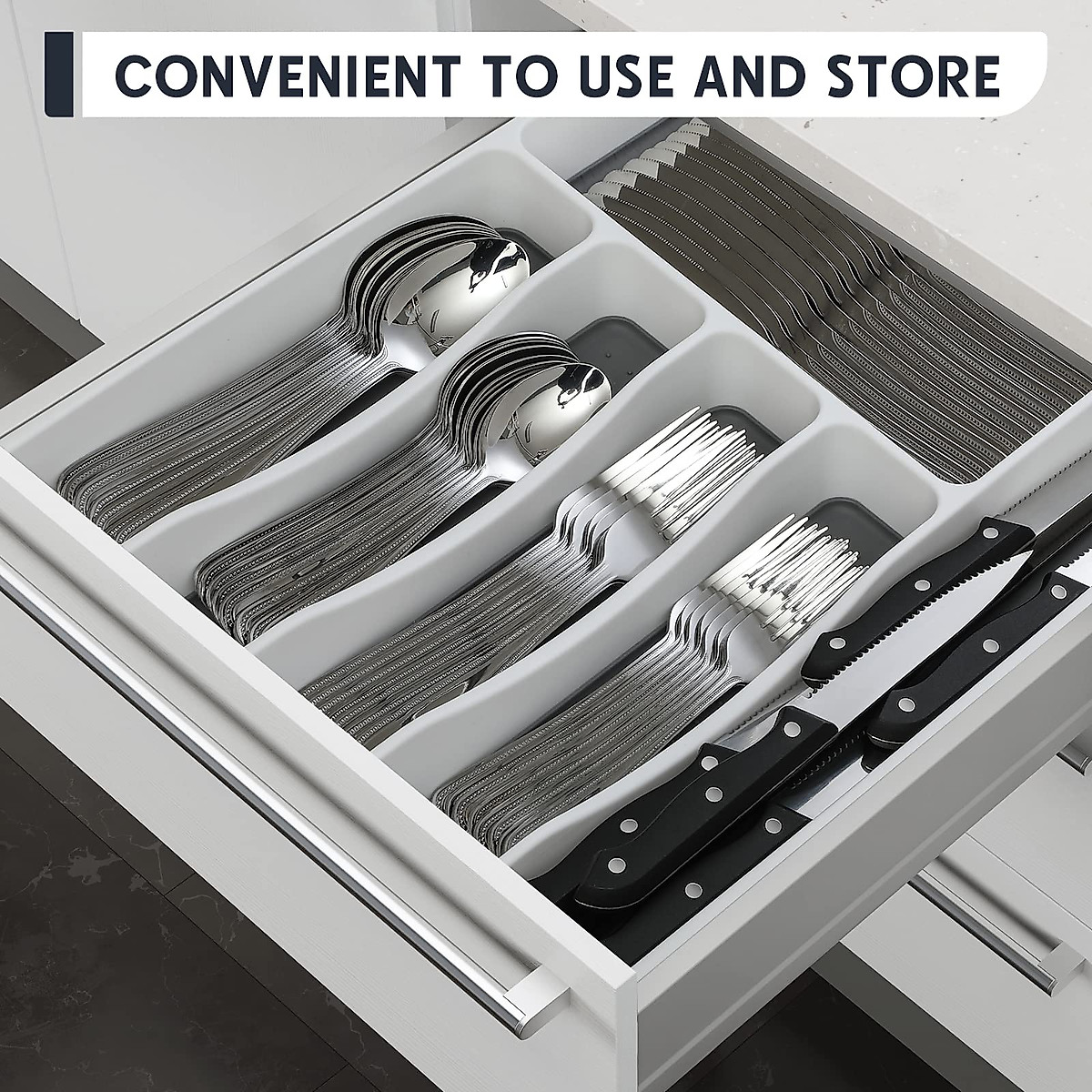 Hiware 48-Piece Silverware Set with Organizer, Stainless Steel Flatware for 8, Cutlery Utensil Sets with Steak Knives, Rust-proof, Mirror Polished, Dishwasher Safe