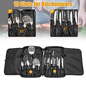OUUTMEE Chef Knife Bag, 25 Total Pockets Knife Storage Case For Professional Chefs, Knife Carrying Case, Knife Carrier Travel Bag for Knives and Kitchen Utensils, Bag Only