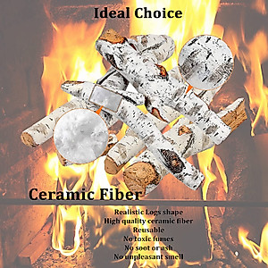 Uniflasy 26.8" Gas Fireplace Log Set, Ceramic White Birch for Intdoor Inserts, Vented, Propane, Electric Gas Fireplaces, Outdoor, Linear Fire Pits Ceramic Fiber Fake Wood Logs, Fireplace Decor, 6pcs