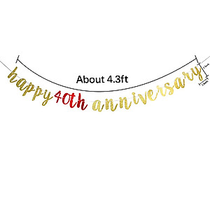 AonBon Happy 40th Anniversary Banner, for 40th Anniversary Party Decoration, 40th Wedding Anniversary Party Decoration Photo Props