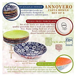 Annovero Bundle - Dessert Plates, Pasta Bowls. Cute and Colorful Stoneware Dishes for Kitchen, Microwave and Oven Safe. Bundle
