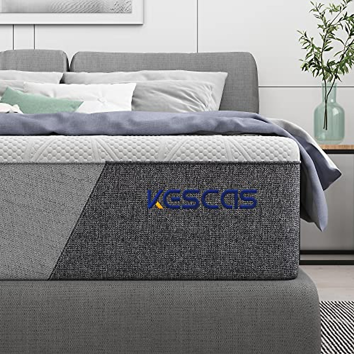 Kescas 12.5 Inch Spring Hybrid Full Mattress -Bamboo Charcoal Cooling Gel Memory Foam, Moisture Wicking Cover, Edge Support - Pocket Innersprings for Motion Isolation - Made in North America