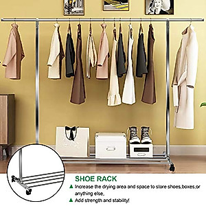 Heavy Duty Large Rolling Garment Rack Stainless Steel Clothes Hanging Rack Commercial Grade Clothes Drying Rack Hanger Extendable 47"-75" Adjustable Clothing Organizer w/Golves 4 Casters 10 Hook