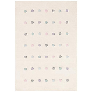 SAFAVIEH Kids Collection 4' x 6' Ivory SFK805A Handmade Polka Dot Wool Area Rug