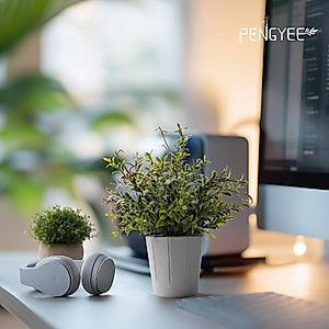 PENGYEE 4 Pack Small Fake Plants, Artificial Plants Indoor for Home Decor, Small Faux Plants Indoor, Fake Plants in White Pot for Bathroom Bedroom Kitchen Office Farmhouse Room Shelf Decor