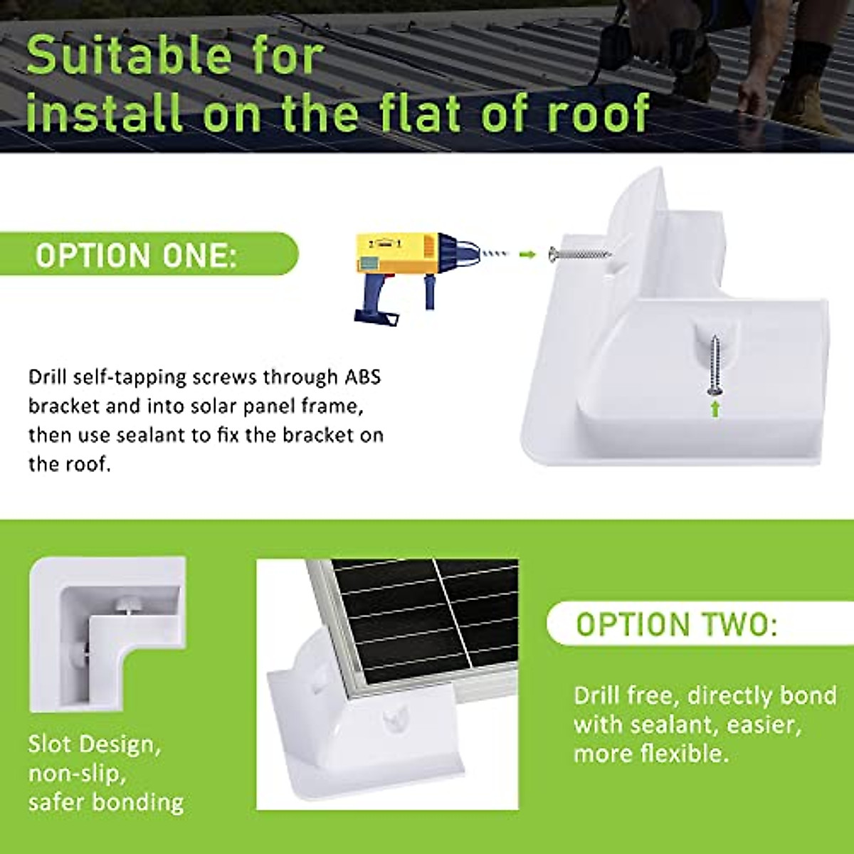 JJN 7PCS Corner Bracekt Solar Panels Mounting Brackets Kit ABS Corner Bracket Support 100W and Above Drill-Free Mount for RV, Caravans, Vehicles, Camper Vans, Roof, Sheds (White)