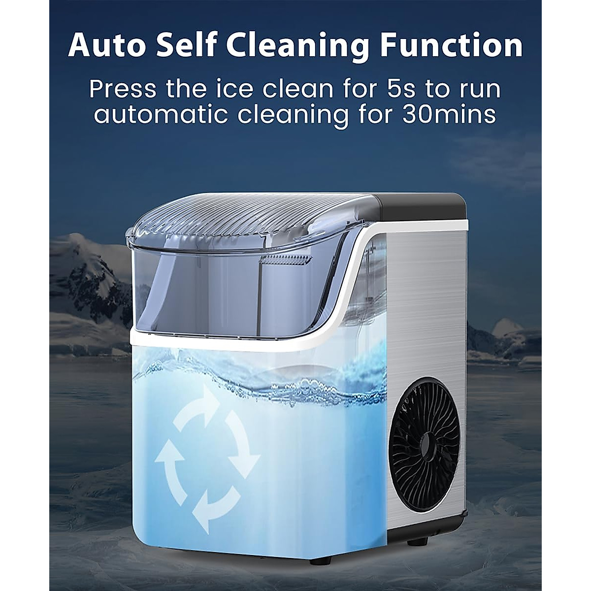 Joy Pebble Nugget Ice Maker Countertop, 10,000pcs/33lbs/Day, Portable Nugget Ice Maker Machine with Handle, Self-Cleaning, Handheld Ice Maker, Stainless Steel