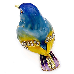 JWT Astyle Blue Mountain Bird Hinged Trinket Box with Crystal Stones .Animal Jewelry Box.Necklace Rings Earrings Storage.Bird Figurines Home Decor ,Collectible Trinket Boxes Gift ., Blue Yellow