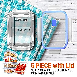 NutriChef 10-Piece Glass Food Containers - Stackable Superior Glass Meal-prep Storage Containers, Newly Innovated Leakproof Locking Lids w/Air Hole, Freezer-to-Oven-Safe,Blue