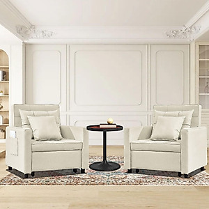 NSIRONS Convertible Chair Bed,Folding Sofa Bed Chair with Adjustable Backrest, 3-in-1Multi-Functional Pull Out Sleeper Chair Bed Single Armchair Sofa Bed with Side Pocket (White)