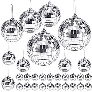 30 Pack Mirror Disco Ball,Mini Disco Ball Decorations,Reflective Mirror Ball Ornaments,Small Silver Hanging Disco Balls with Rope for Christmas Tree Wedding Party Dance Music Festivals Decor,4 Sizes