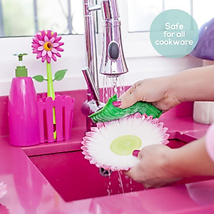 Vigar Flower Power Pink Sink Caddy Set with Soap Dispenser, 10-1/2-Inches, Pink, Green