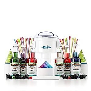 Hawaiian Shaved Ice S700 Snow Cone Machine Kit with 6 - 16oz. Syrups: Cherry, Grape, Blue Raspberry, Tiger’s Blood, Lemon-Lime, Pina Colada, 25 Snow Cone Cups, 25 Spoon Straws, and 6 Pouring Spouts