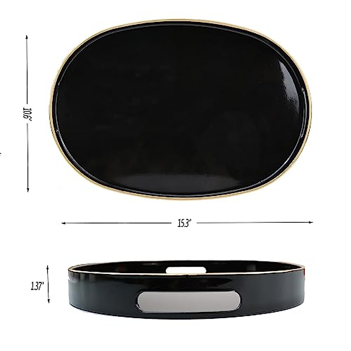 Omuriko Black Oval Decorative Tray with Handles, Versatile Serving Tray for Coffee Table, Ottoman, Ideal for Serving, Displaying, Organizing